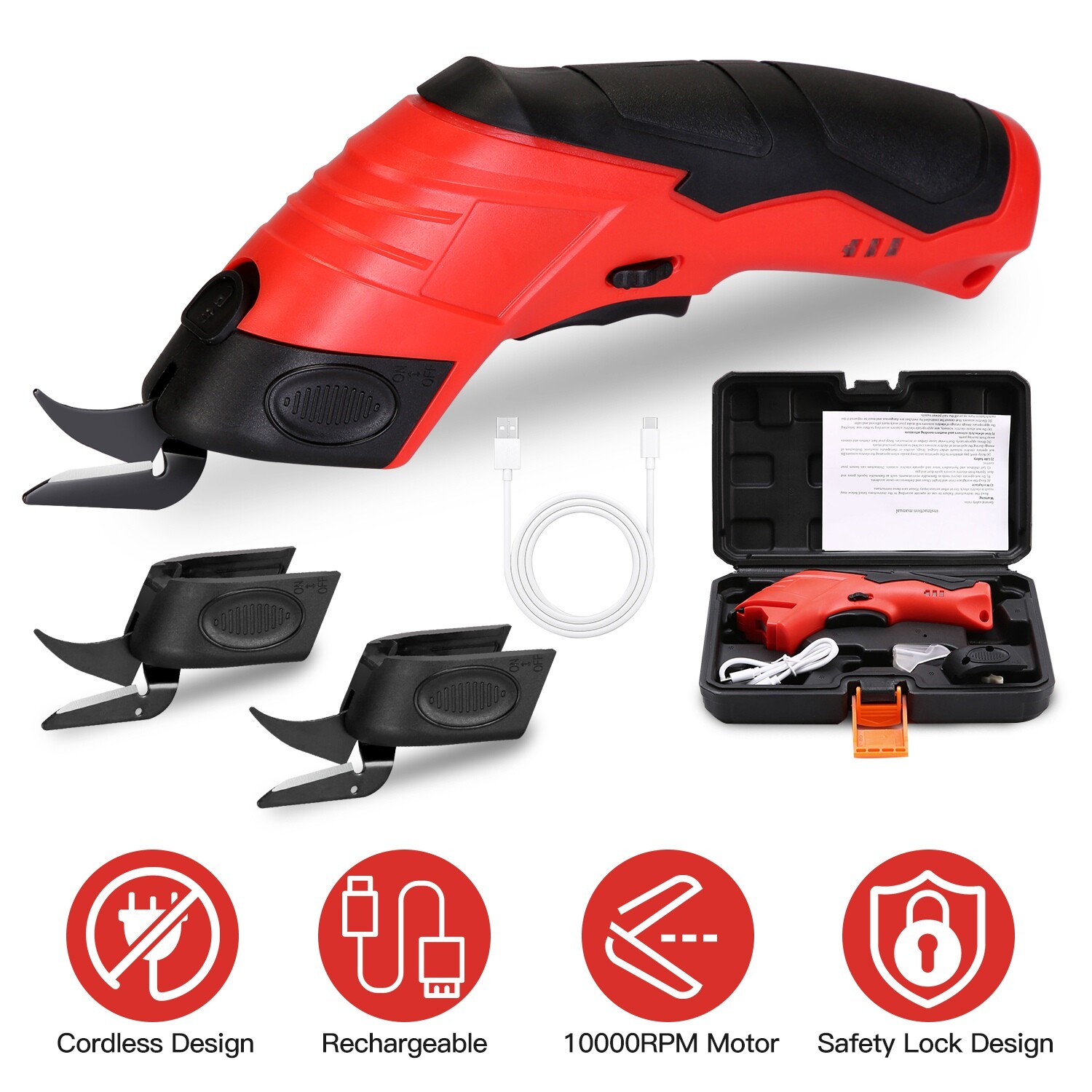 10000RPM Cordless Electric Scissors Automatic Shears Cutting Fabric ...