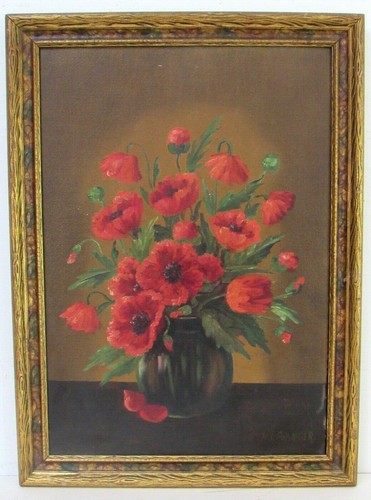 LISTED HENRY LEON SANGER 1892-1949 MASSACHUSETTS "RED POPPIES" OIL ...