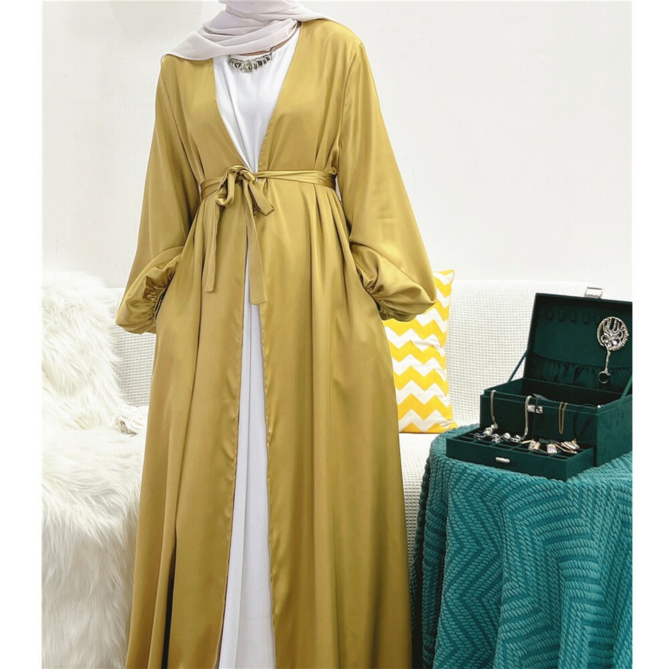 Kimono Women Muslim Abaya Maxi Dress Open Cardigan Dubai Islamic Arabic ...