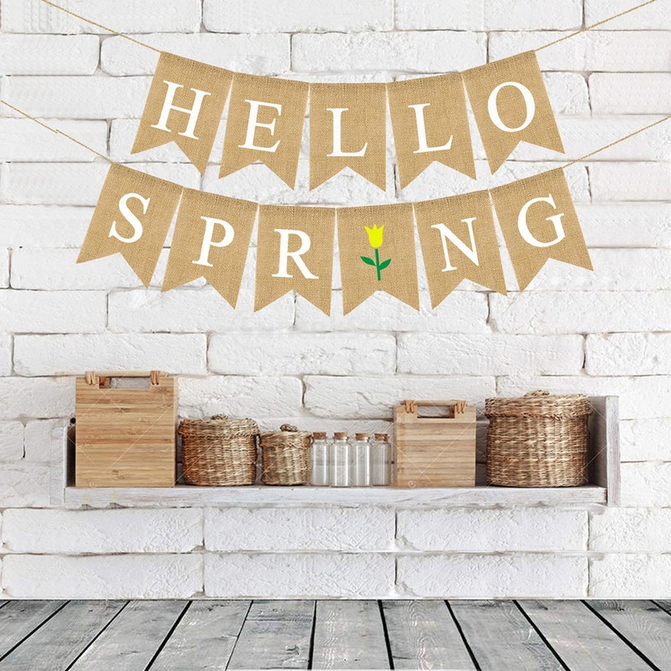 Spring Pennant Banner Easter Outdoor Decorations Burlap Flag Bunting ...