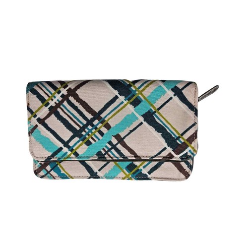 Thirty One Women's Sea Plaid Pattern Zip Around Wallet Blue Green Brown ...
