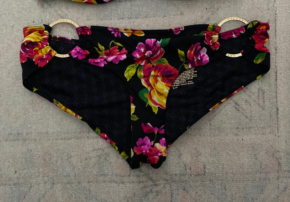 Victoria’s Secret 2pc Bikini Cheetah Floral Halter Top 32B Cheeky ...