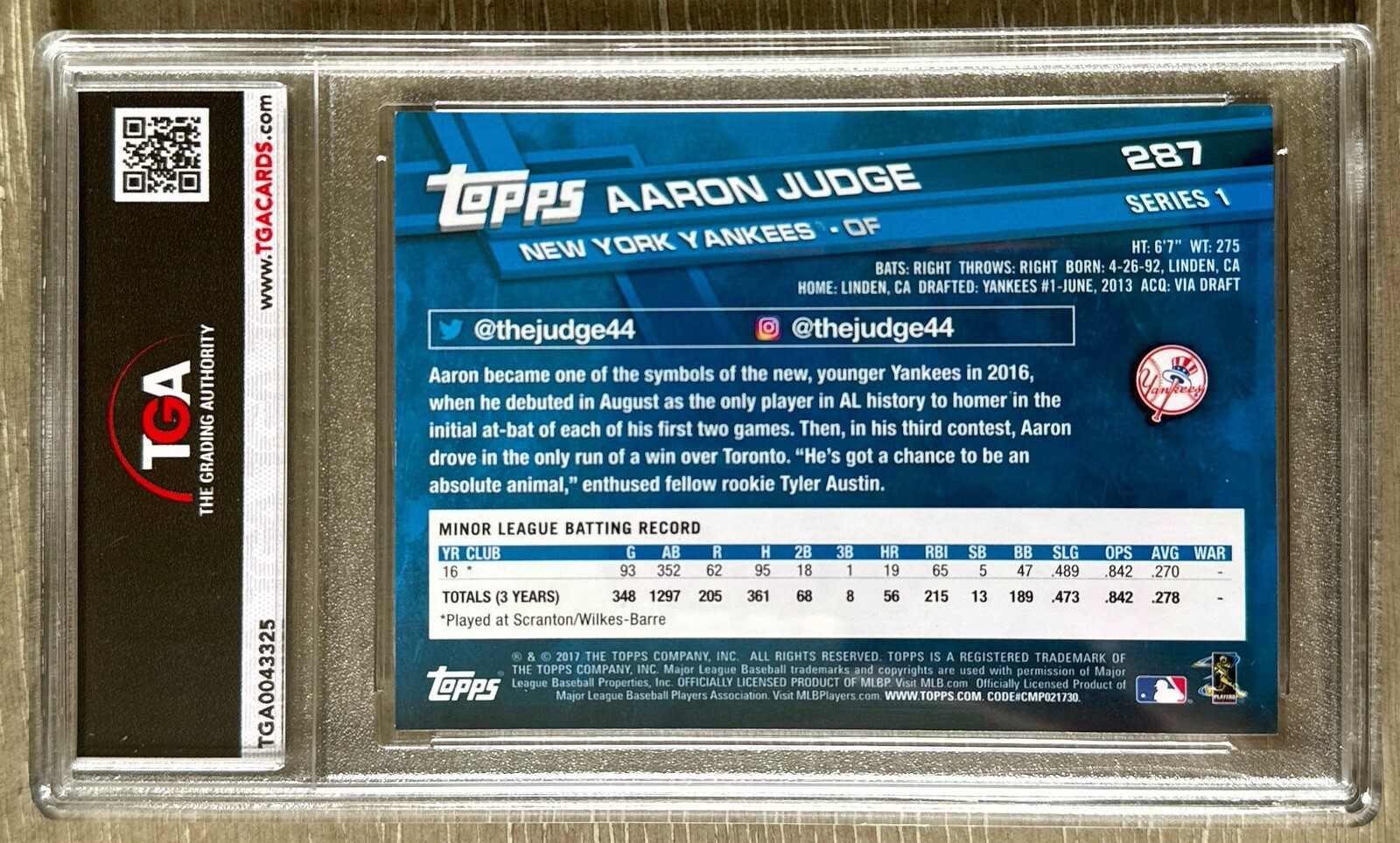 2017 Topps - Complete Set Variation Grey Jersey #287 Aaron Judge (RC ...