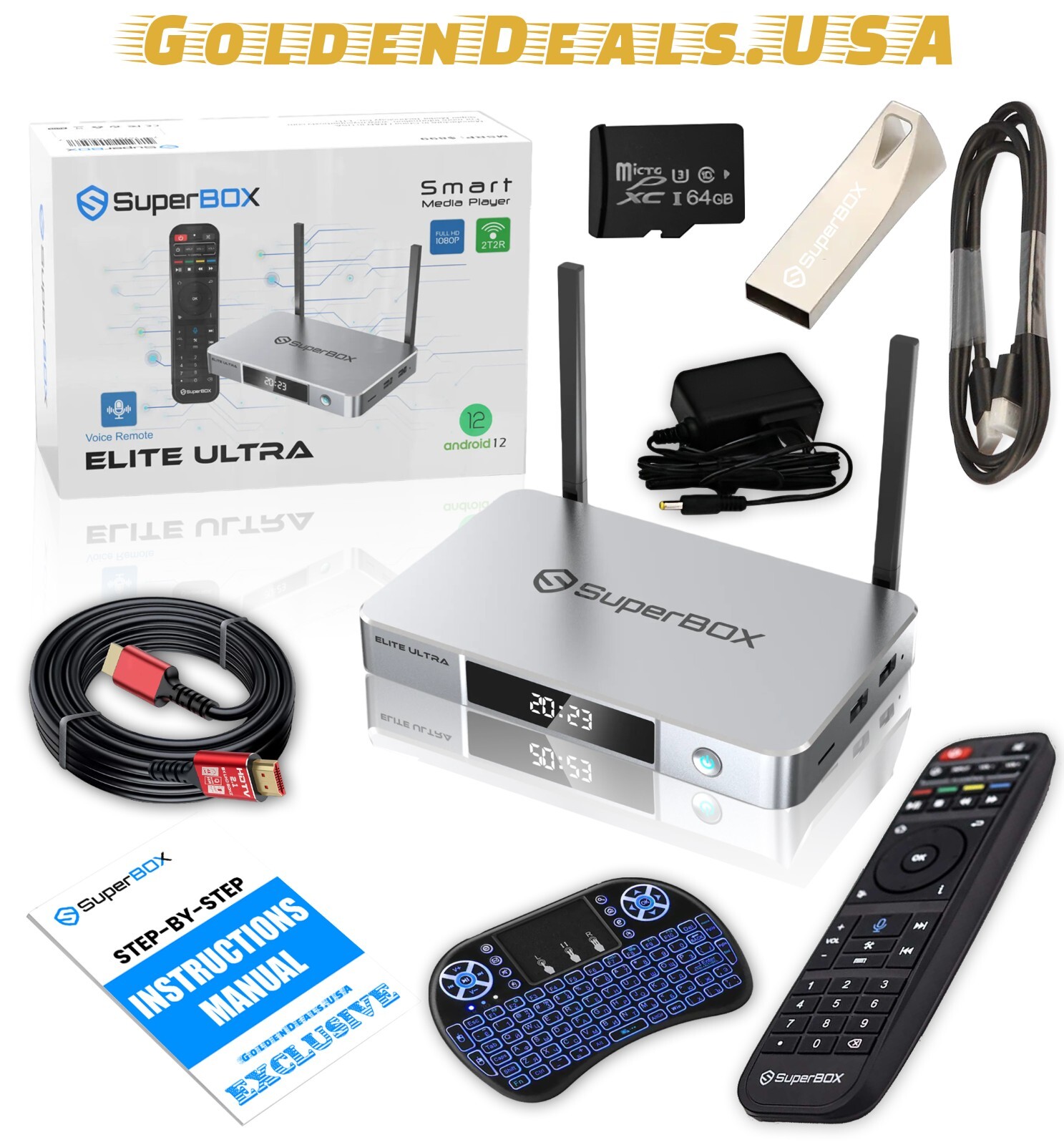 LATEST SuperBox Elite Ultra Bundle 8K HDMI, 64GB Card/Drive, Backlit ...