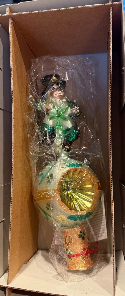 Christopher Radko Collector vintage hand painted glass Leprechaun tree ...