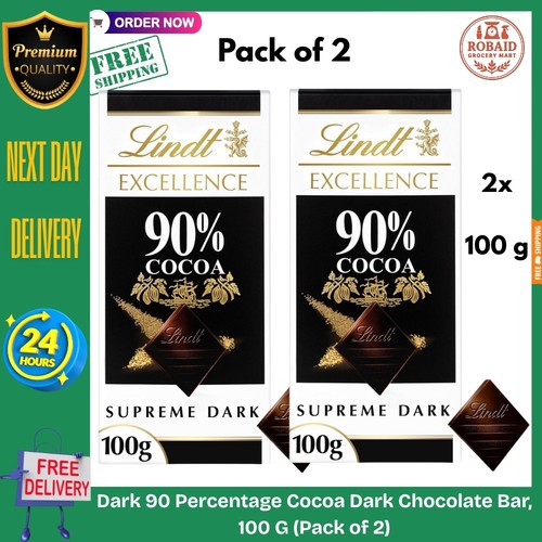 Lindt EXCELLENCE Dark 90 Percentage Cocoa Dark Chocolate Bar, 100 G ...