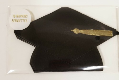 NEW 16 PC MERI MERI GRADUATION BLACK & GOLD PAPER DINNER,LUNCH NAPKINS ...