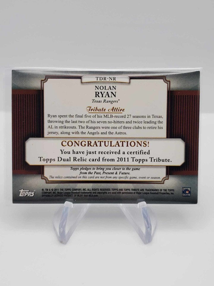 💎 2011 Topps Tribute 93/99 Nolan Ryan (TDR-NR) Duel Relic Game Jersey ...