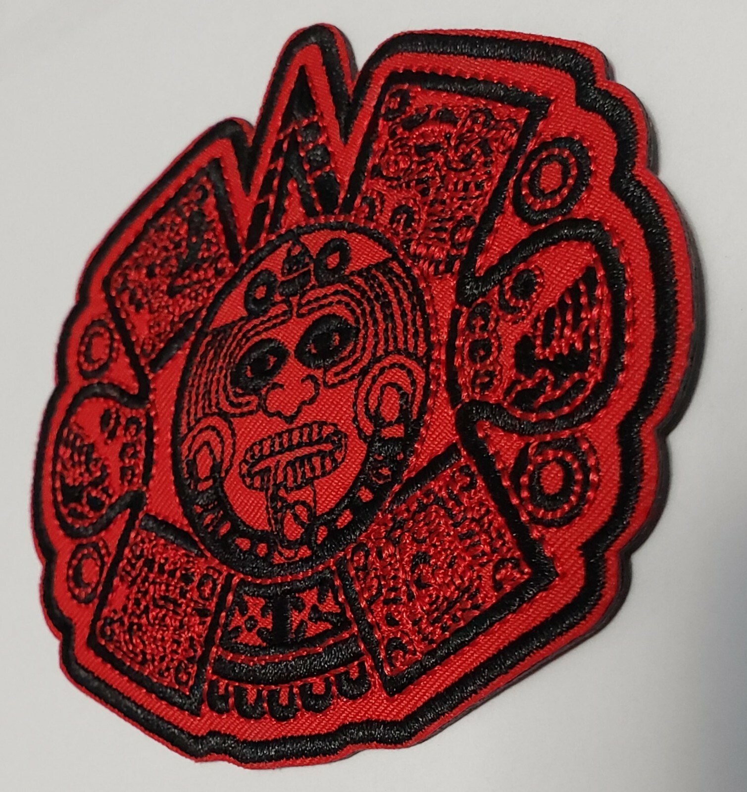 CHICANO MEXICANO BLACK AND RED CALIFAS CALENDAR PATCH AZTEC SUN GOD ...
