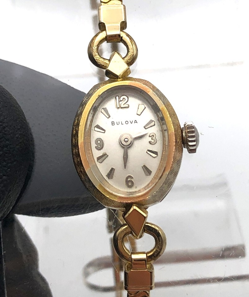Vintage Ladies Bulova 14k Yellow Gold Watch, 21 Jewels Movement, Tri ...