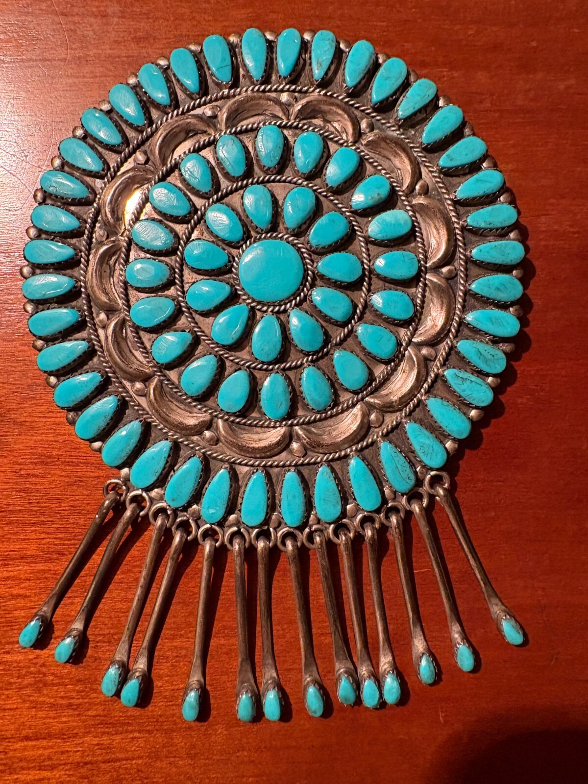Huge Navajo Block Turquoise Sterling Petit Point Pend… - Gem