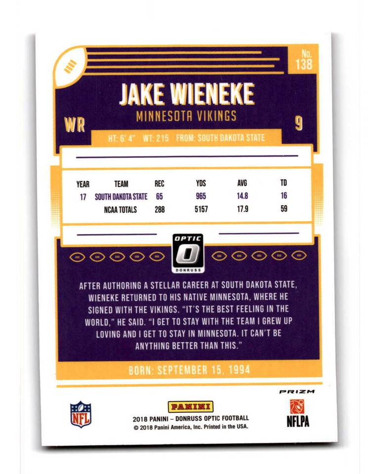 2018 Donruss Optic Pink Jake Wieneke 138 | eBay