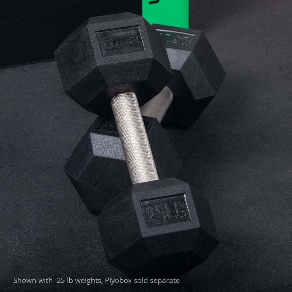 Titan Fitness 100 LB Pair Free Weights, Black Rubber Coated Hex ...