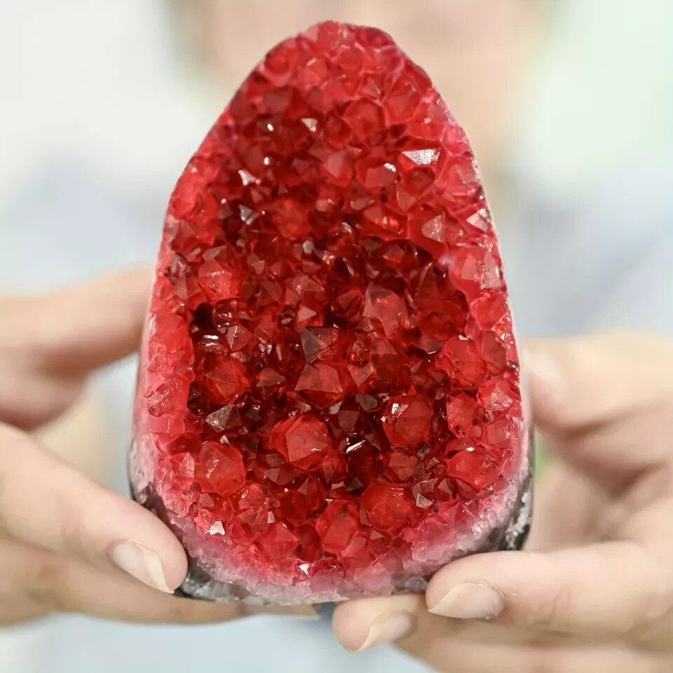 300g+ Large Aura Red Geode Phantom Cluster Mineral Specimen Titanium ...