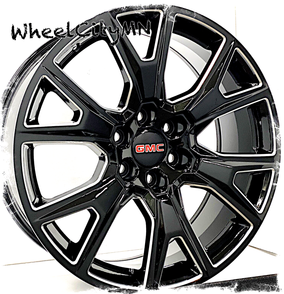 22" Gloss Black Milled OE 5944 SEZ Replica Wheels 2021 GMC Sierra ...