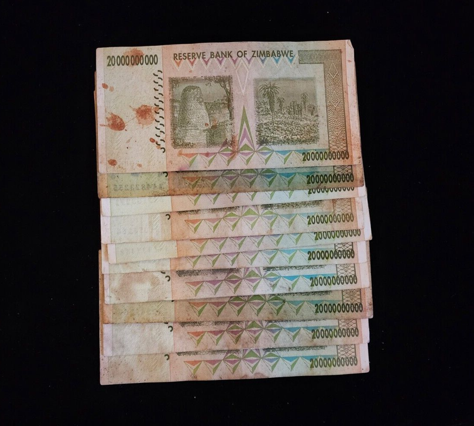 10 pcs x Zimbabwe 20 Billion Dollar bank notes -low grade/very used ...