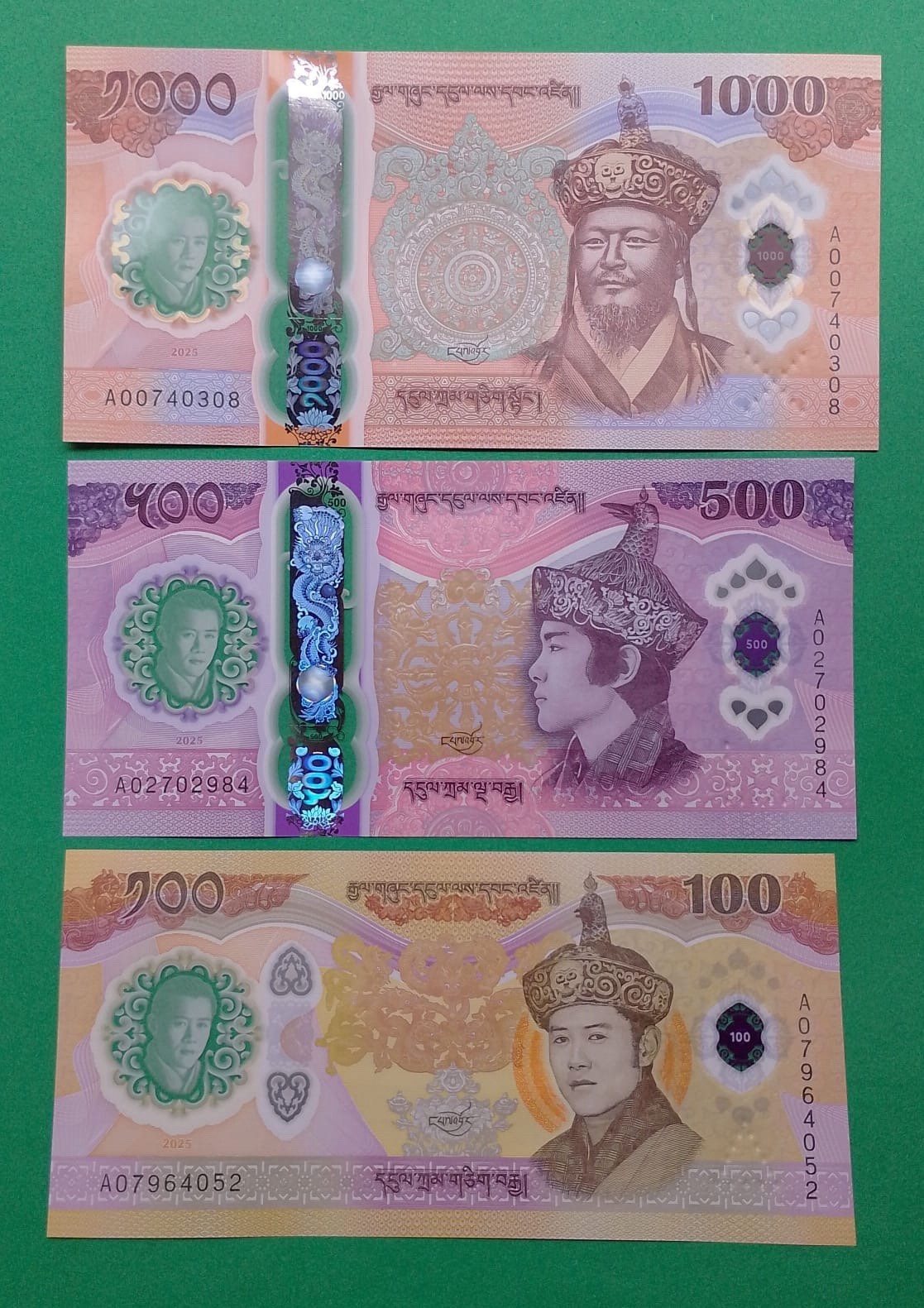 Bhutan SET UNC 100 500 1000 Ngultrum 2025 - Polymer | eBay