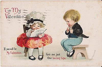 VTG~A/S ELLEN H. CLAPSADDLE~VALENTINE POSTCARD~SEATED BOY & GIRL~TO MY ...