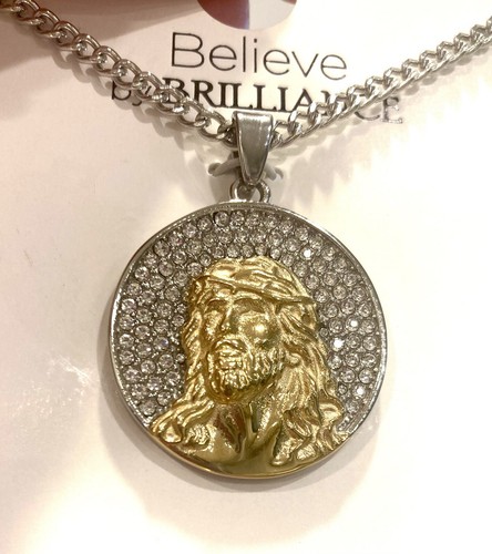 Gold Silver Jesus Necklace Religious Crystal Rhinestone Diamond Like ...