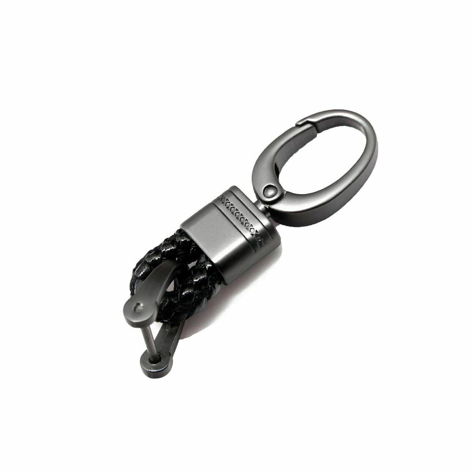 Black Alloy Key Lock Short Leather Braided Strap Ring Key Holder ...