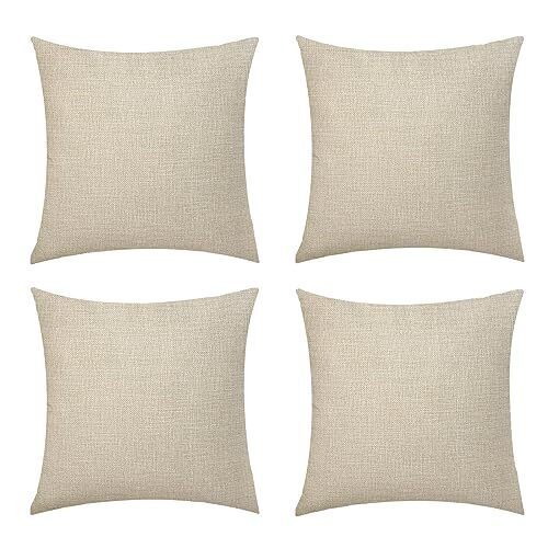 Set of 4 Linen Throw Pillow Covers Textured Neutral Decorative ...