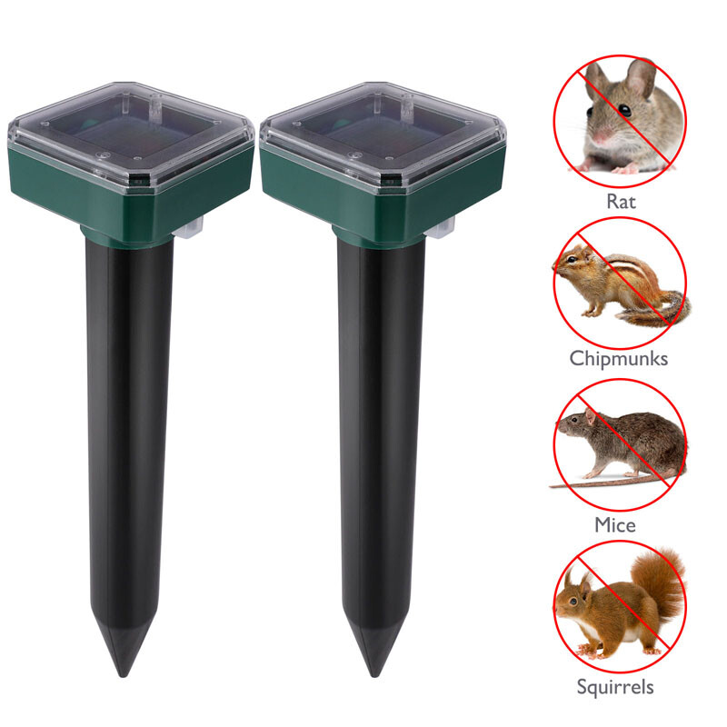 2-10PCS Solar Power Ultrasonic Animal Mice Gopher Pest Snake Repellent ...