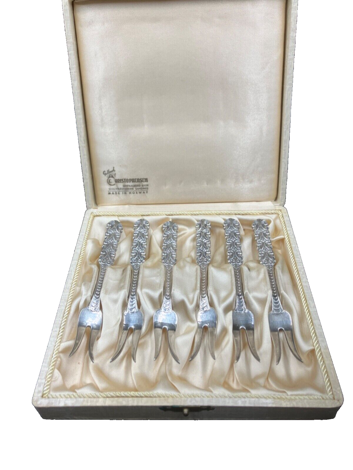 6 Vintage Silver Plated 2-Tine Cocktail Pickle Fork Set E ...
