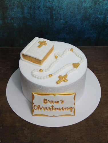 1st Holy Communion / Christening edible Bible, rosary & plaque cake ...