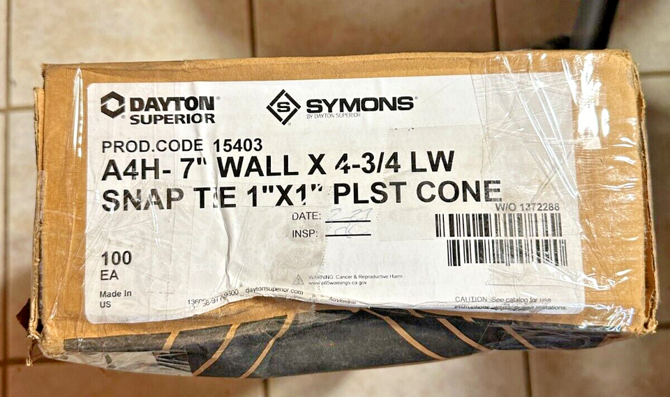 (Box of 100) Dayton Symons A4H 7" Wall x 4-3/4 LW Snap Tie 1"x1" PLST ...