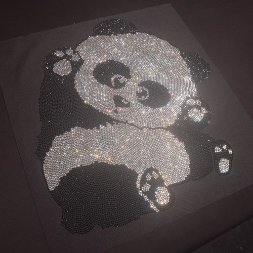 Panda Crystal Applique Iron on Rhinestone Patch DIY Transfer Trimming ...
