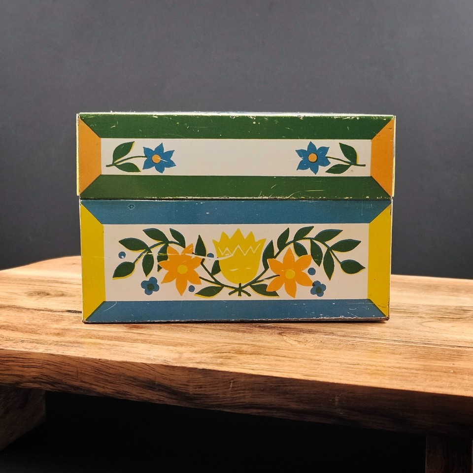 Vintage Recipe Box Metal MCM Floral Danish Design 1960s Syndicate ...