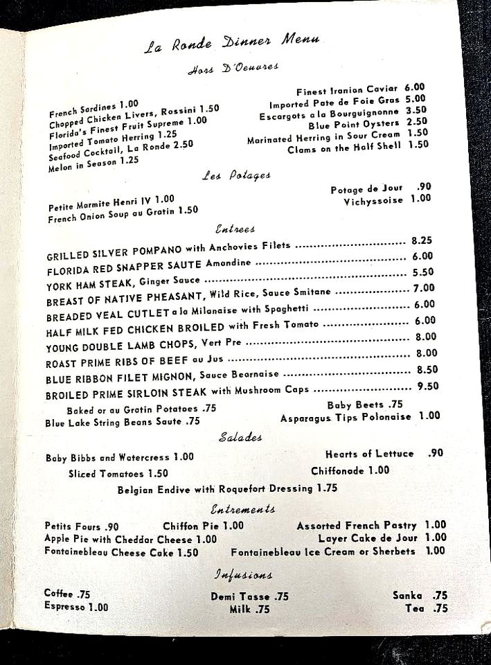 FRANK SINATRA'S PICTURE ON DINNER MENU - PERFORMS AT FONTAINEBLEAU ...