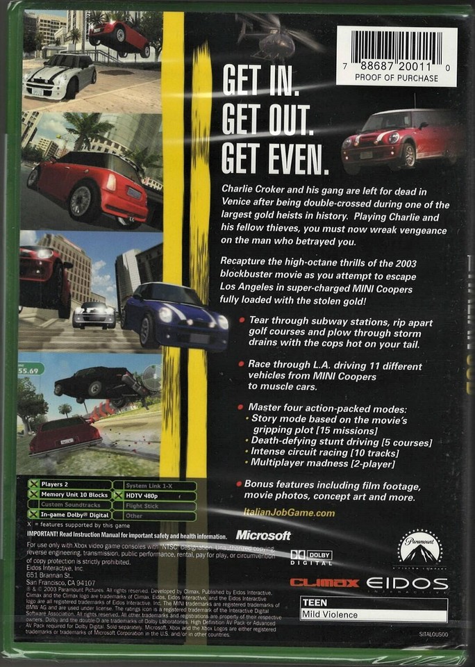 Italian Job Xbox (Brand New Factory Sealed US Version) Xbox | eBay