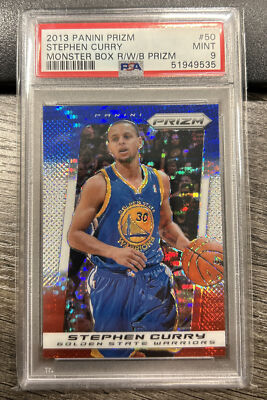 Stephen Curry 2013-14 Panini Prizm RWB Monster Box #50 Warriors PSA 9 ...