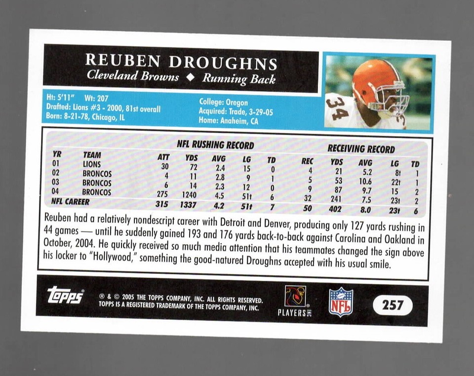 2005 Topps #257 Reuben Droughns Near mint or better | eBay