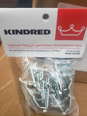 (6 PC CASE / 8 PER PKG) Kindred KCLIP8 Sink Mounting Clips, Stainless ...