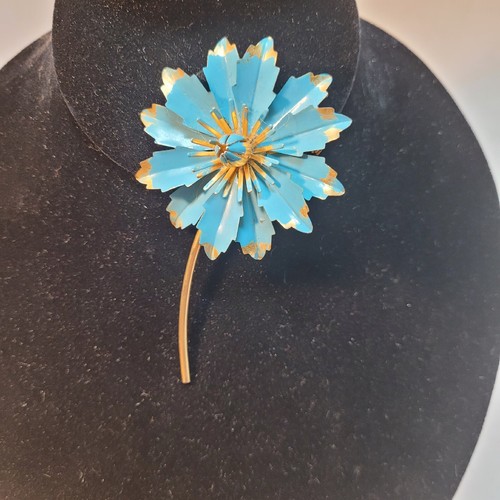 Vintage Blue Daisy Pin 4" Gold Toned, Spring Mid Century Mod | eBay