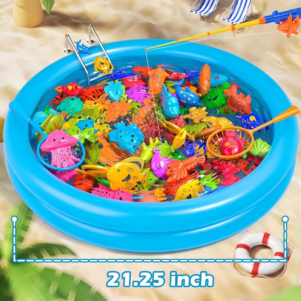 Doloowee Magnetic Fishing Game Bath Pool Toys for Toddlers 3-5,48pcs ...