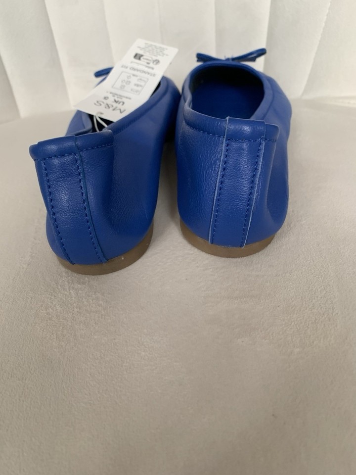 M&S Blue Soft Leather Ballet Flats Shoes UK 5 - Brand New With Tags ...