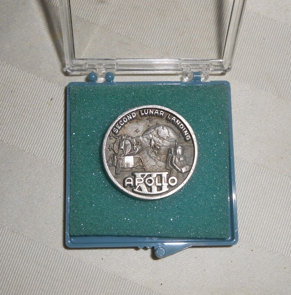 NASA Apollo 12 1969 Balfour Pewter 1.25" Coin Medallion 2 Sided + Case ...