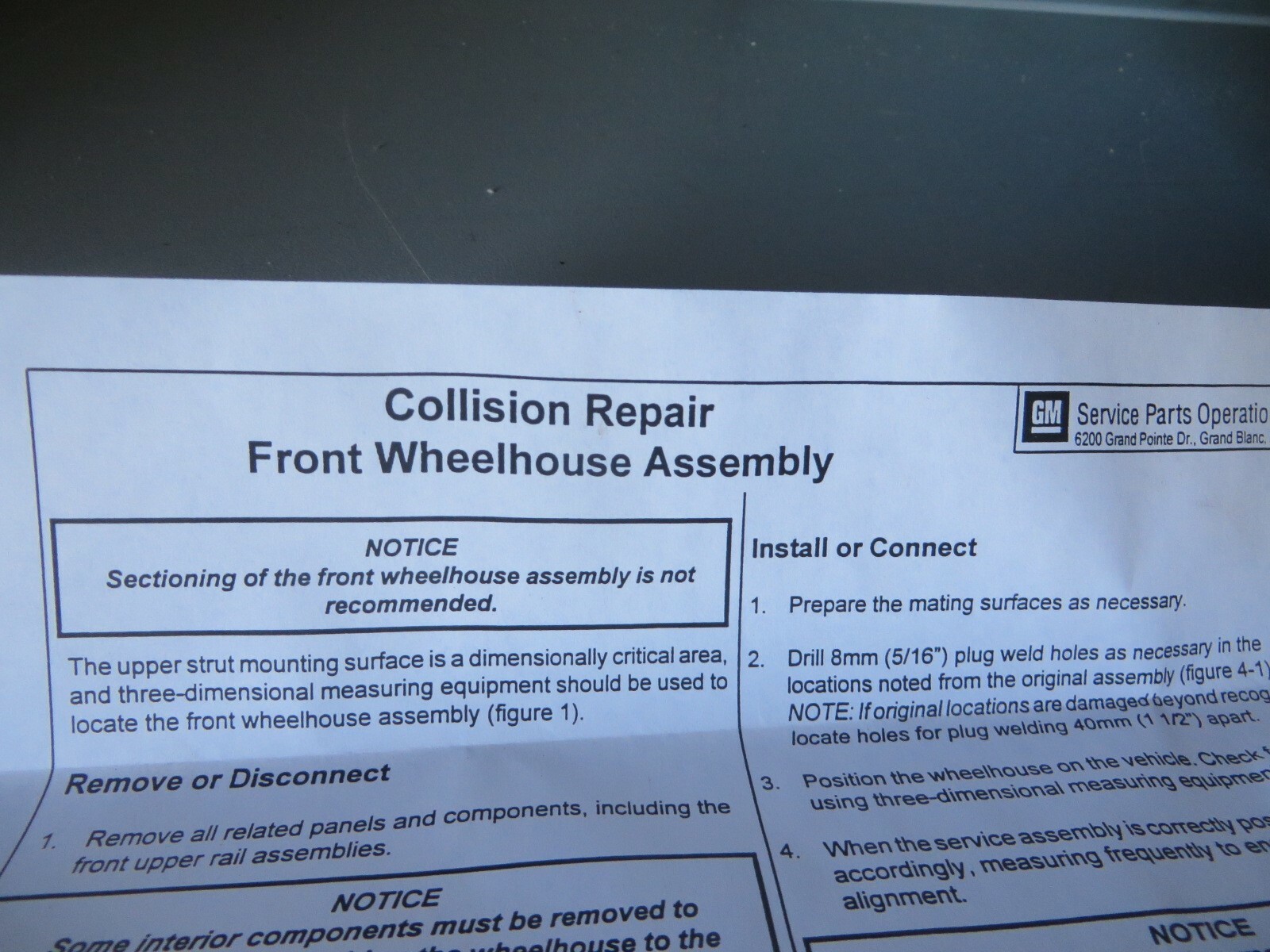 OEM # 12456452 Genuine GM AC DELCO new Front STRUT TOWER Wheel House ...