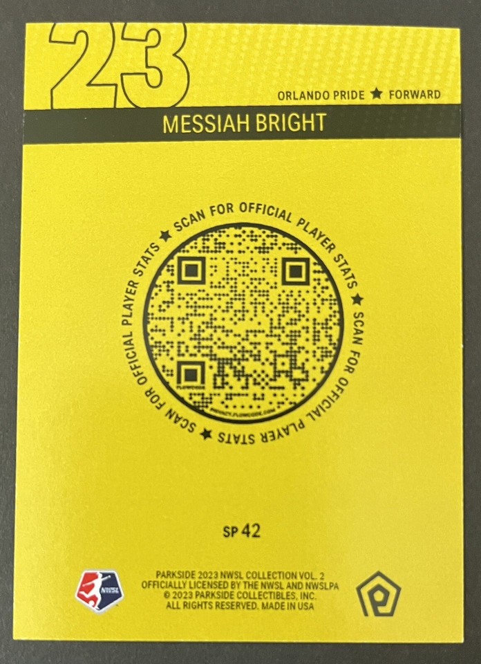 Messiah Bright 2023 Parkside NWSL Volume 2 STARS VARIATION SP Rookie # ...