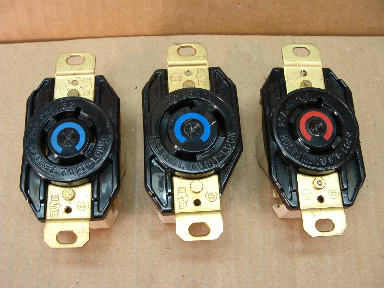 NEW lot of 3 HUBBELL 3 pole twist lock receptacles 20A 250V 20A 480V ...
