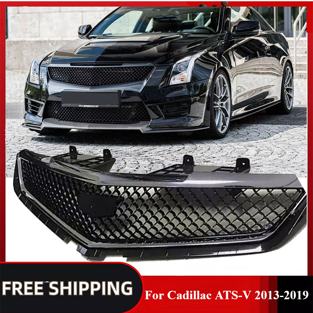 For Cadillac ATS-V 2013-2019 Paint Black Front Upper Bumper Mesh Grill ...