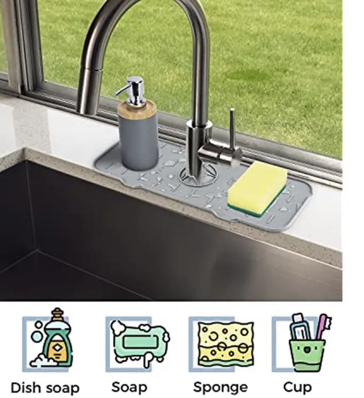 Silicone Faucet Drain Pad Drip Catcher Tray Kitchen Sink Splash Slip ...
