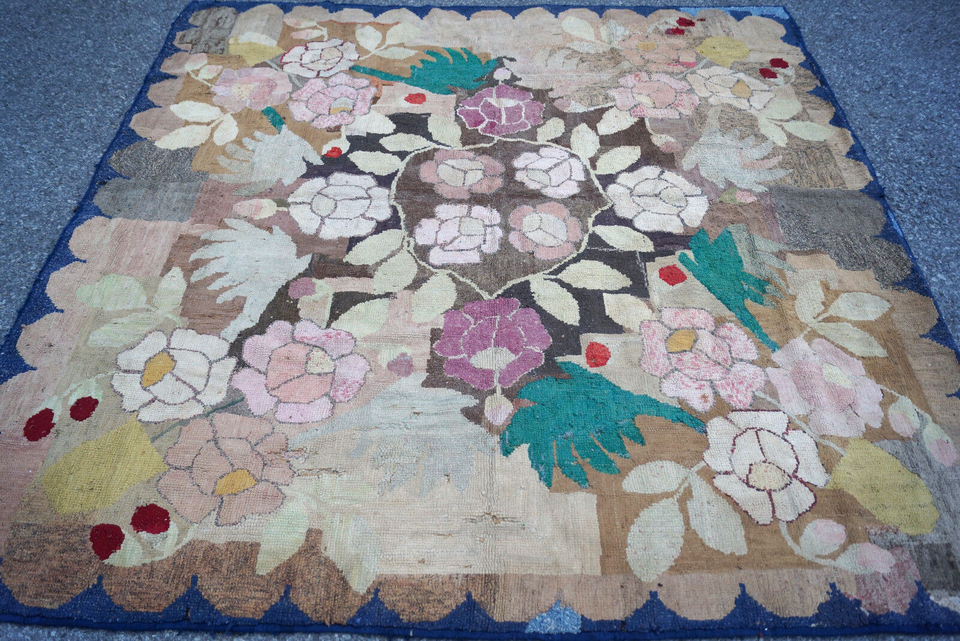 A BEAUIFUL ANTIQUE AMERICAN HOOKED RUG 7x7ft circa 1900 | eBay