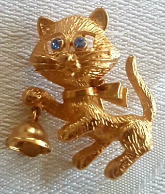 Vintage Avon cat kitten with bell blue rhinestone eyes pin brooch book ...