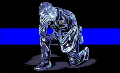Thin Blue Line Decal - Reverse Flag Kneeling Police officer Down ...