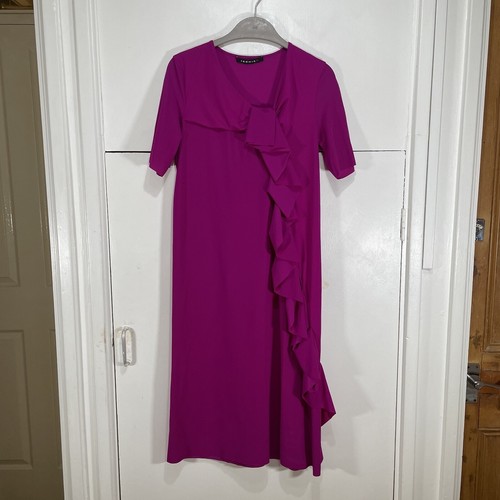 Ischiko Dress Fuchsia Pink Ruffle Jersey Stretch Short Sleeve Oska ...