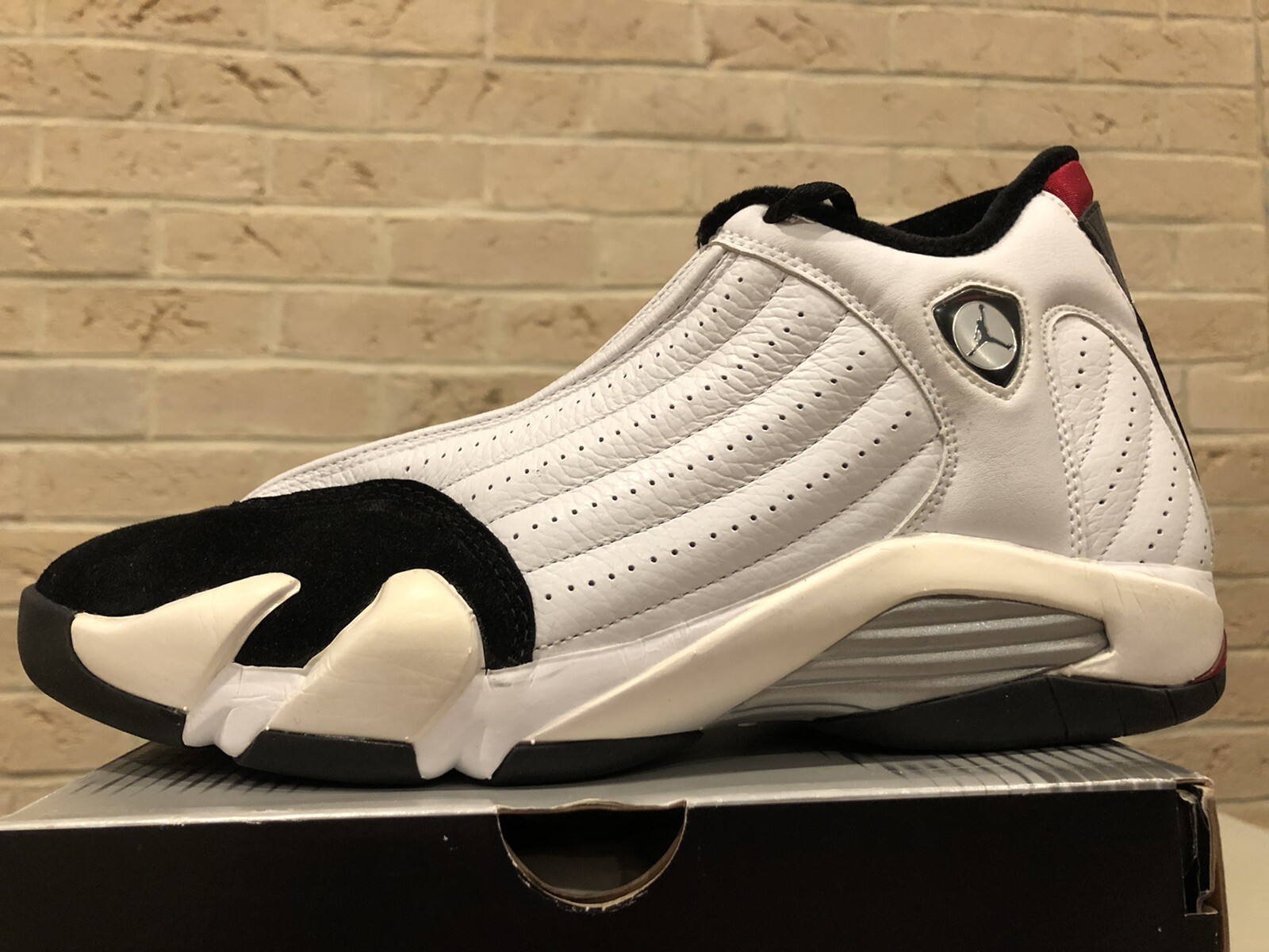 2006 Nike Air Jordan XIV 14 Retro WHITE BLACK TOE RED SILVER 311832-162 ...